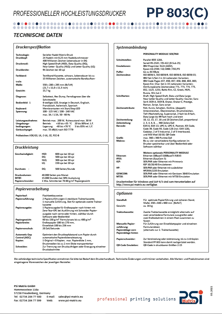 Datenblatt PP 803 - PSi Matrix