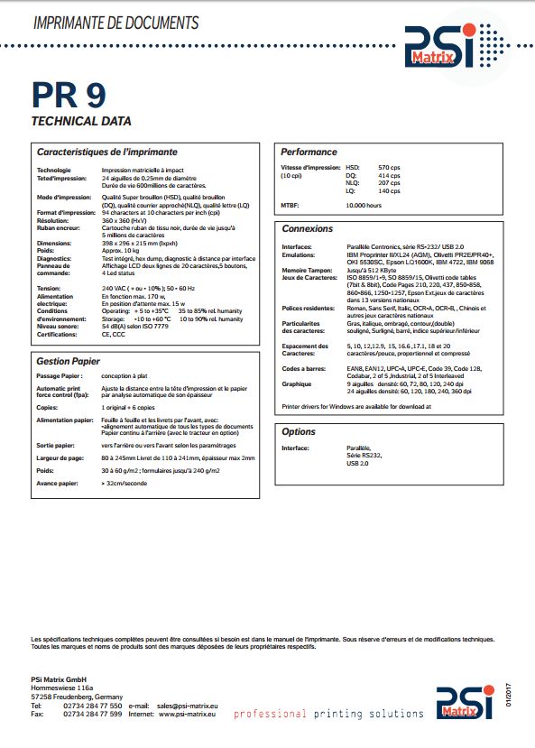 Fiche technique PR9 - PSi Matrix