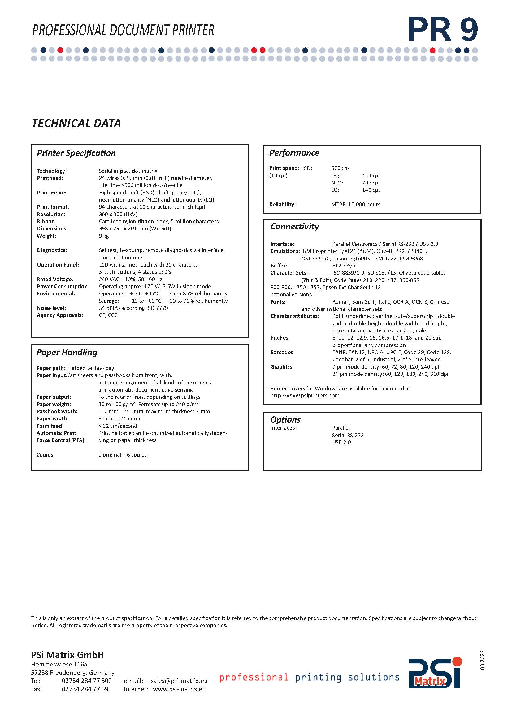 Data Sheet PR9 - PSi Matrix