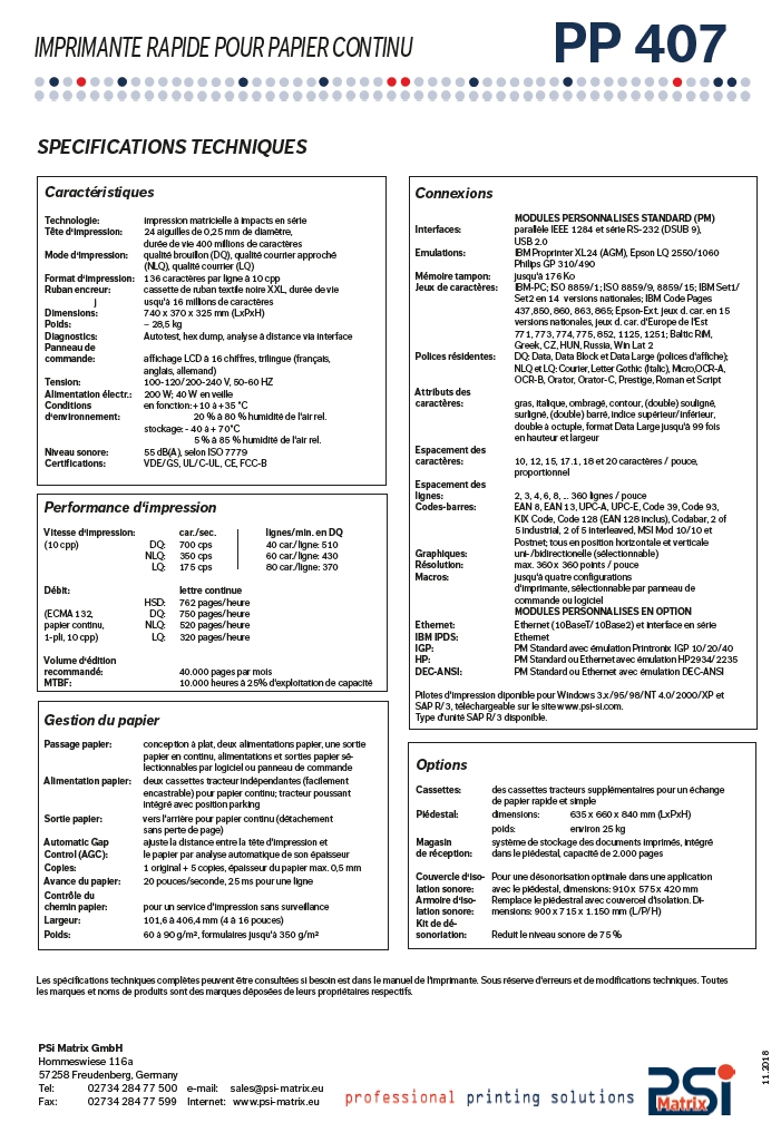 Fiche technique PP 407 - PSi Matrix