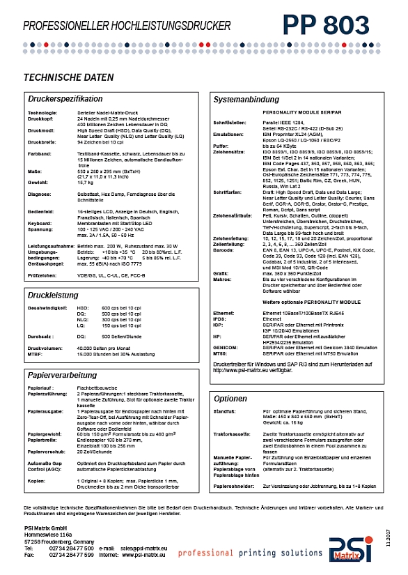 Data Sheet PP 803 QR-Code - PSi Matrix