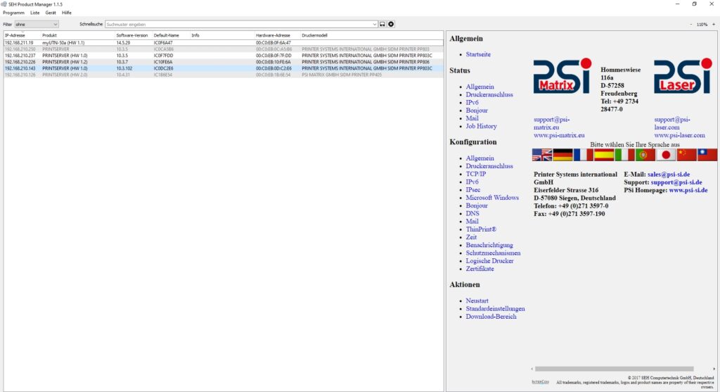 Ethernet Product Manager 1000 MBit - PSi Matrix